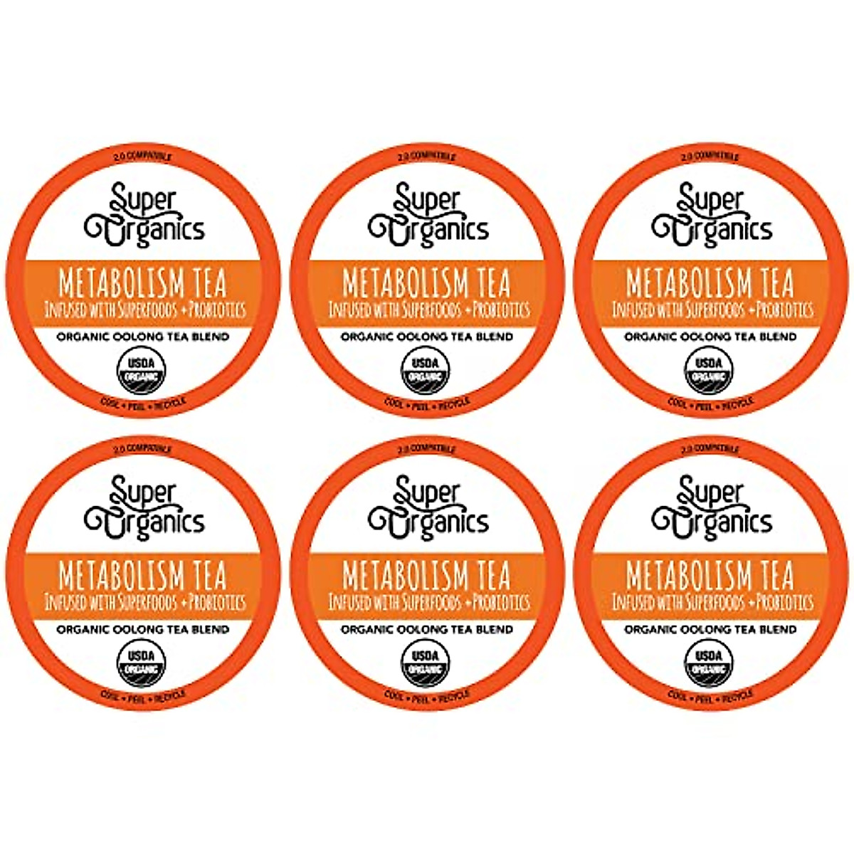 Super Organics Metabolism Oolong Tea Pods With Superfoods, Probiotics Keurig K-Cup Compatible Weight, Metabolism, Slim Tea USDA Certified Organic, Vegan, Non-GMO, Natural, Delicious Tea, 60ct