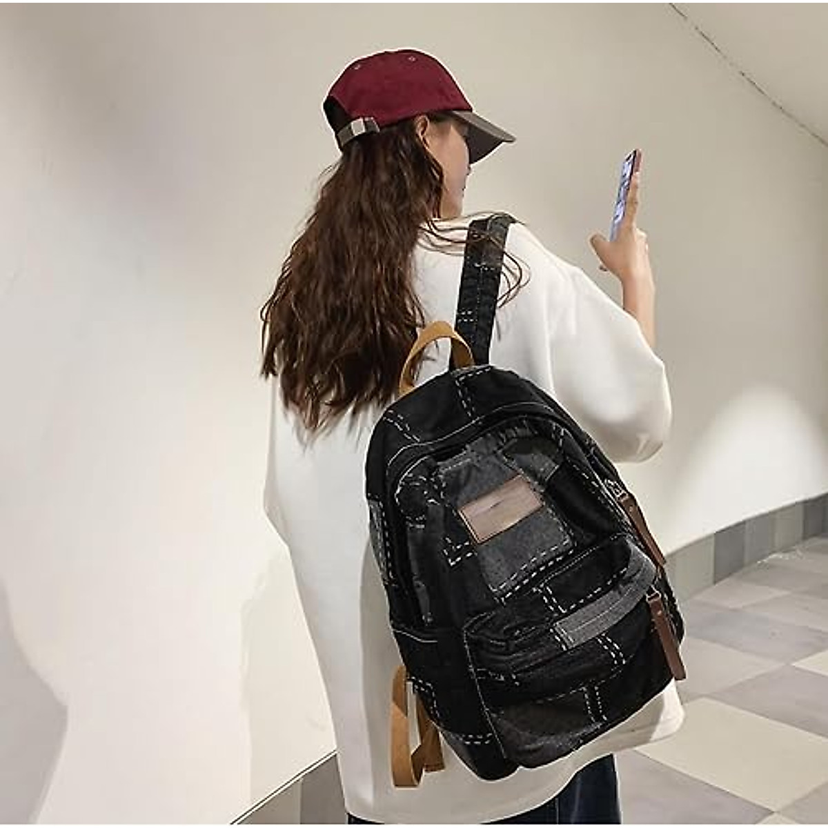 RRRWEI Vintage Denim Backpack Classic Retro Travel Daypack Bookbags Jeans Backpack College Backpack For Women Men (blue)