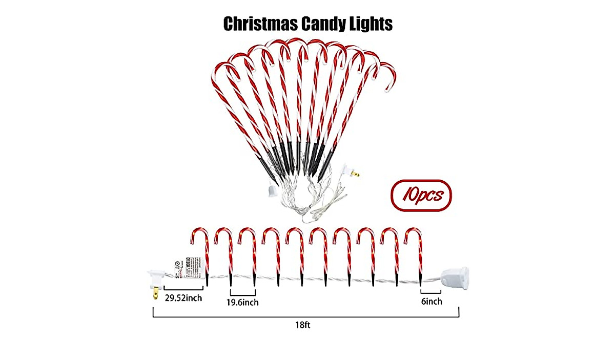 21-Inch Candy Cane Christmas Lights - 10 Pack