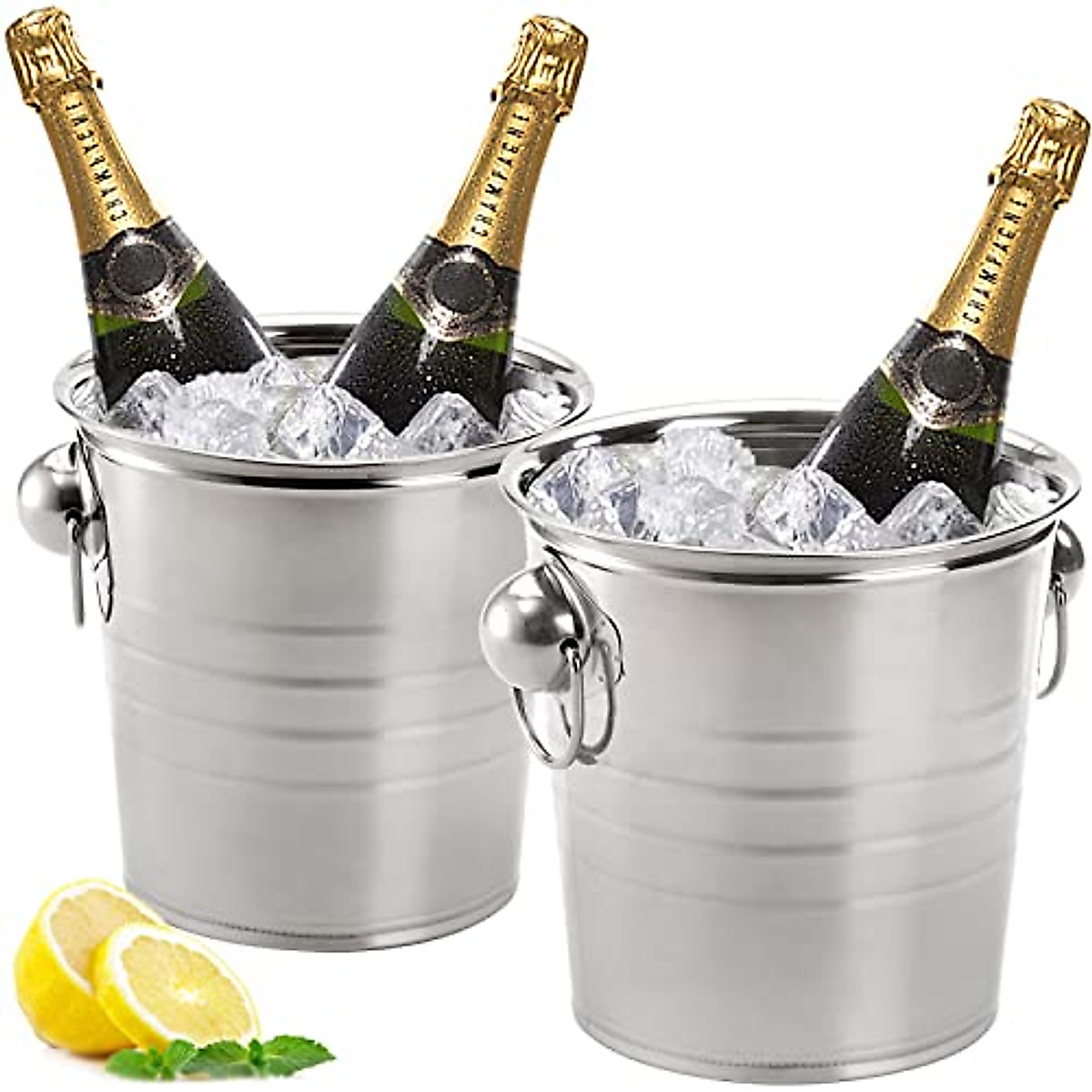 ZENFUN 2 Pack 3 Quart Ice Bucket with Handles, Ice Bucket with Lid, Galvanized Metal Beverage Tub with Scoop and Handles, Drink and Wine Chiller for Bar, Party, BBQ, Great for Indoor and Outdoor Use