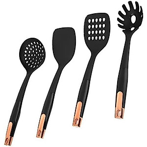 NutriChef NutriChefKitchen Kitchen Cooking Utensils Set-includes Spatula, Pasta Server, Slotted Ladle and Turner, Work with model NCSTS16, One Size, Black