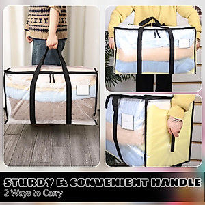 Dntorx 6 Pack Large Clothes Storage Bags with Lids Transparent Moving Bags Heavy Duty Moving Totes Packing Bags with Zips for Moving House Clothes Bedding Duvet Toys Storage