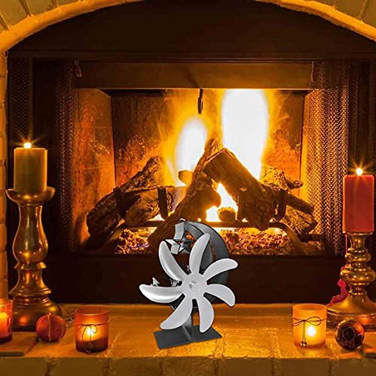 7 Blades Wood Stove Fan, Non Electric Wood Stove Fans, Stove Fan for Wood Burning, Dual Head Wood Burner Fans, Log Burner Fan for Wood burner Stove Top Eco-Friendly Silent Operation Multi Burners