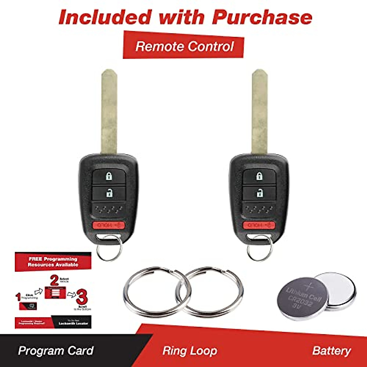KeylessOption Keyless Entry Remote Fob Uncut Ignition Car Key for Honda CR-V HR-V (Pack of 2)