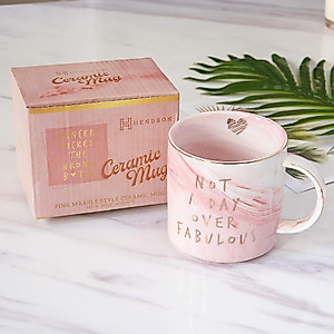 Not a Day Over Fabulous - Funny Birthday Wine Gifts Ideas for Women, Wife, Mom, Daughter, Sister, Aunt, Best Friends, BFF, Coworkers, Her - Pink Marble Mug, Ceramic Coffee Cup
