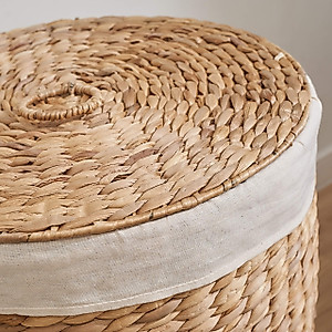 Round Woven Wicker Laundry Hamper with Lid - Large Water Hyacinth Storage Wicker (Natural Brown, 15"L x 15"L x 20"H)