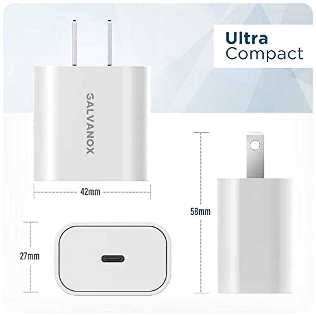 (3 Pack) Galvanox Type-C iPhone Charger (20W) USB-C Cube, Wall Adapter Block for Fast Charging iPhone 11/12/13/14 Pro/Max Models Plus Samsung Devices (2021 Upgraded V2)