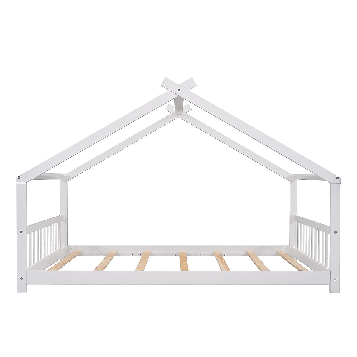 Full House Beds White Montessori Bed Wood Frame Kids Platform Bed with Headboard & Footboard for Children Boys Girls Teens