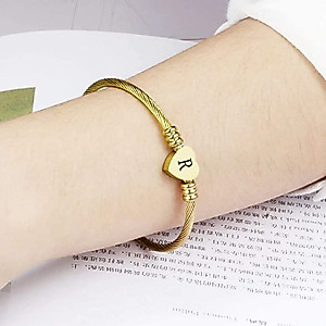 MZC Jewelry Initial Letter Cuff Bracelet Love Heart Alphabet Bracelet