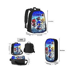Qxpztk Cartoon Backpack Set 3D Printing Backpack Three-Piece Sports Leisure Backpack Travel Backpack With Lunch Bag
