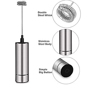 Milk Frother Handheld Battery Operated, Coffee Frother for Milk Foaming, Latte/Cappuccino Frother Mini Frappe Mixer for Drink, Hot Chocolate, Stainless Steel Silver