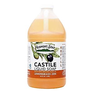 Vermont Castile Lemongrass Zen Soap, Gentle Liquid Soap for Sensitive Skin & Natural Body Wash, Organic Hair Shampoo for Oily Hair, Aloe Castile Soap for Men & Women - 64 Oz