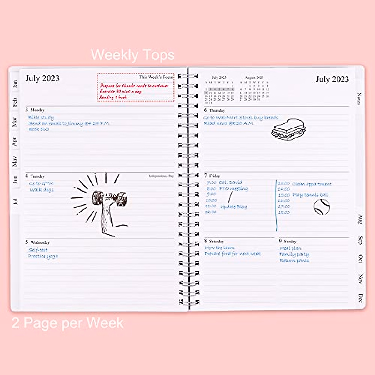 2023 Planner - Weekly & Monthly Planner Runs from Jan 2023 to Dec 2023, 6.25" x 8.25", 12 Monthly Tabs, 14 Notes Pages, Inner Pocket, Flexible Cover with Twin-Wire Binding, Pink