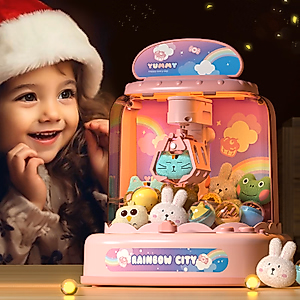 DOLIVE Mini Claw Machine for Kids，Electronic Dispenser Arcade Game Toys,Kids Vending Pink Machines with 6 Dolls 10 Capsule Toys, Grabber Plush,Adjustable Sounds and Music, Gifts for Girls