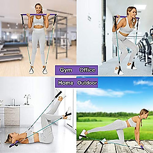 Goocrun Portable Pilates Bar Kit with Resistance Bands for Men and Women - 6 Exercise Resistance Bands(15, 20, 30 LB)- Home Gym Equipment - Supports Full-Body Workouts – with Fitness Poster and Video