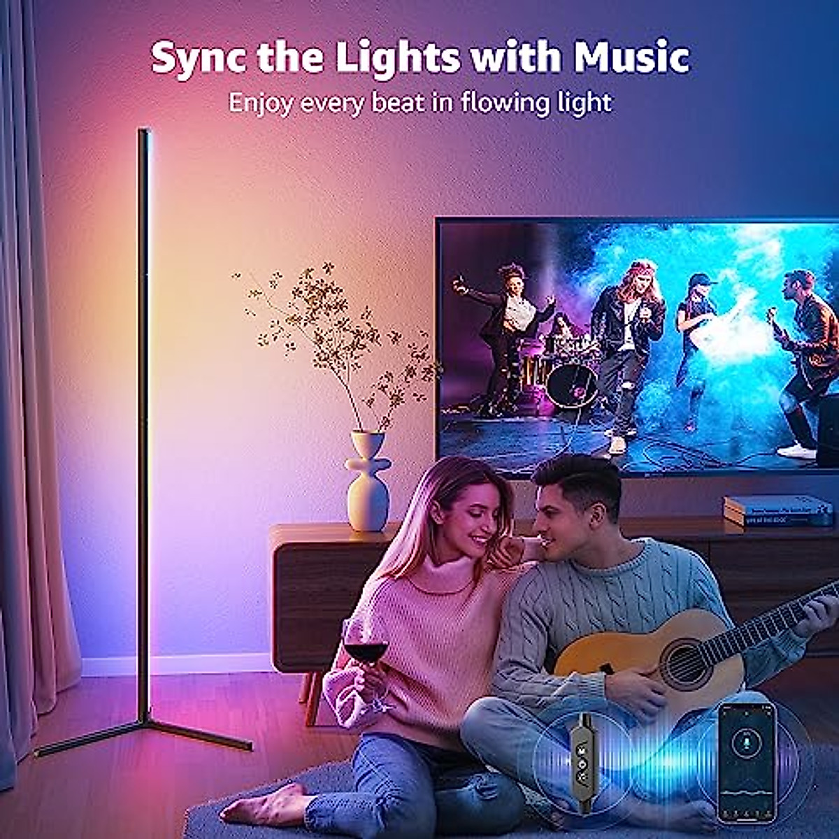 bedee 65" RGB LED Corner Floor Lamp - Mood Lighting