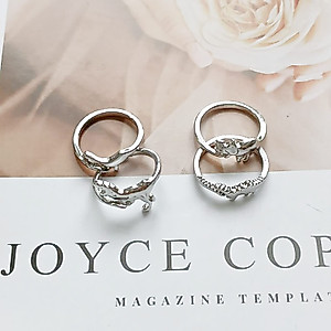 Vangelady 4 Pcs Dinosaur Rings Sets Jurassic Era Dinosaur Statement Ring Adjustable Knuckle Band Jewelry for Women Men Girls, Silver C