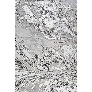JONATHAN Y SOR203C-8 Swirl Marbled Abstract Indoor Area-Rug Contemporary Casual Transitional Easy-Cleaning Bedroom Kitchen Living Room Non Shedding, 8 X 10, Gray/Black