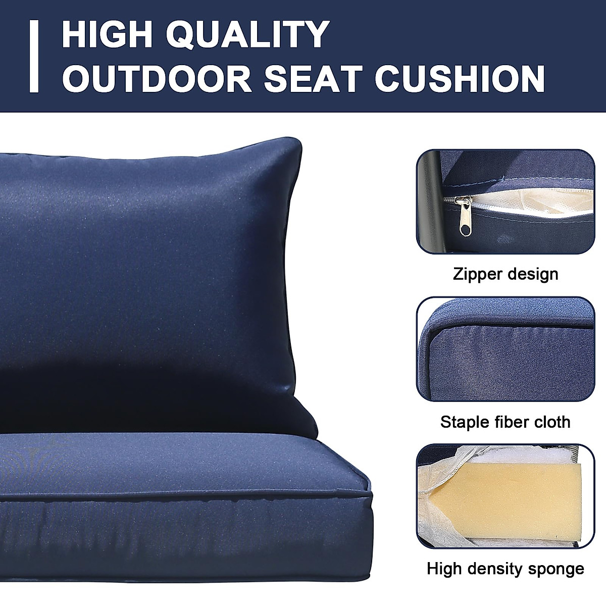 Jadoxy Outdoor Chair Deep Seating Cushions, Waterproof Patio Furniture Back & Deep Seat Cushion Set for Garden Courtyard Furniture (Blue)