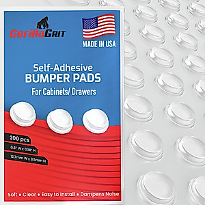 Pack of 200 Cabinet Door Bumpers - 1/2” Diameter Clear Adhesive Pads for Drawers, Glass Tops, Cutting Boards, Picture Frames, Small Furniture
