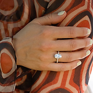 espere 14K Gold 3 Carat Moissanite Oval Engagement Ring with Paved Band | Solid Gold Solitaire Gemstone Enagement Ring (Size 7)