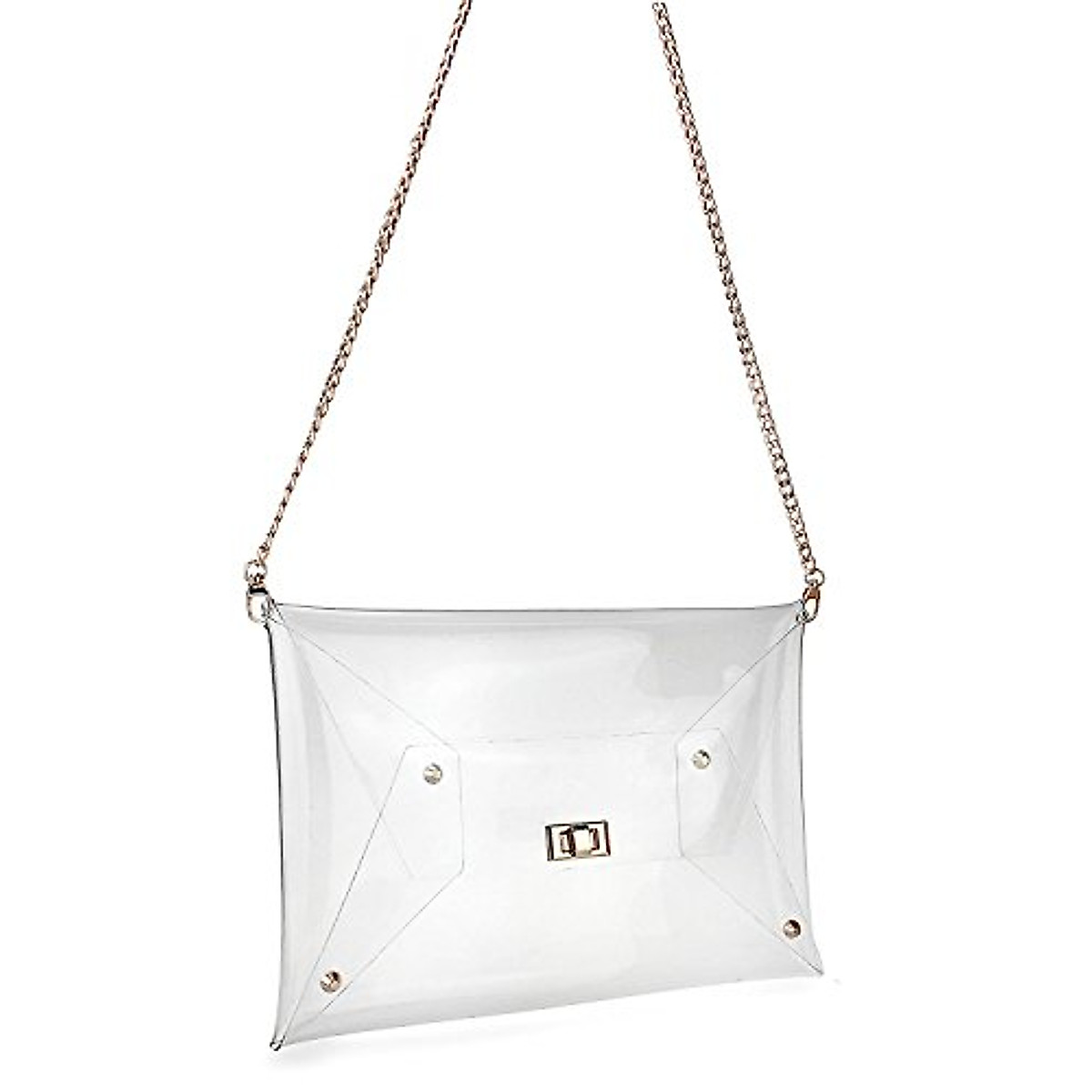 HOXIS Large Size PVC Clear Envelope Clutch Gold Chain Crossbody Bag Women's Purse (Clear)