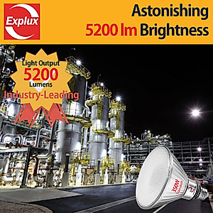 Explux 350 Watt Equivalent PAR38 LED Flood Light Bulb, Ultra Bright 5200 Lumens, Full-Glass Outdoor Waterproof & Anti-Ageing, Non-Dimmable, E26 Medium Base Spotlight, Daylight 5000K, 2-Pack