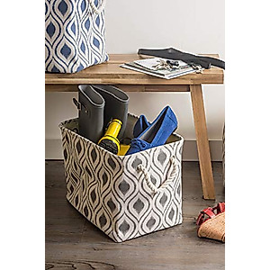 DII Polyester Container with Handles, Ikat Storage Bin, Medium, Mineral Gray