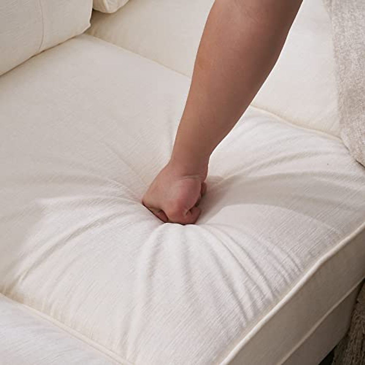 POULEII Sectional Sofa,Modern L-Shape Modular Sectional Sofa Sleeper Couch with Chenille Fabric and Gold-Plated Feet for Living Room, Apartment, Office,Creamy-White