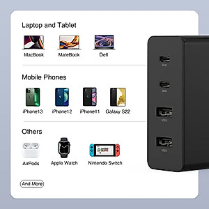 Nekteck 107W USB C Charger (GaN Tech), 65W 30W Type C Fast Charging Block 4-Port PD Power Adapter with 1 USB C to C Cable Compatible with iPhone 13 Pro Max/13 Pro, MacBook Pro, iPad Pro, Switch