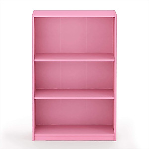 Furinno Jaya Simple Home 3-Tier Bookcase and Turn-N-Tube 3-Tier Corner Display Rack (Pink/White)