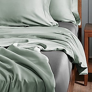 Cooling Duvet Cover Set Rayon derived from Bamboo, Queen Size Silky Green 3PCS 300TC Luxury Comforter Cover 90" x 90", Oeko-Tex Cooling Duvet Covers with Zipper Closure and Corner Ties