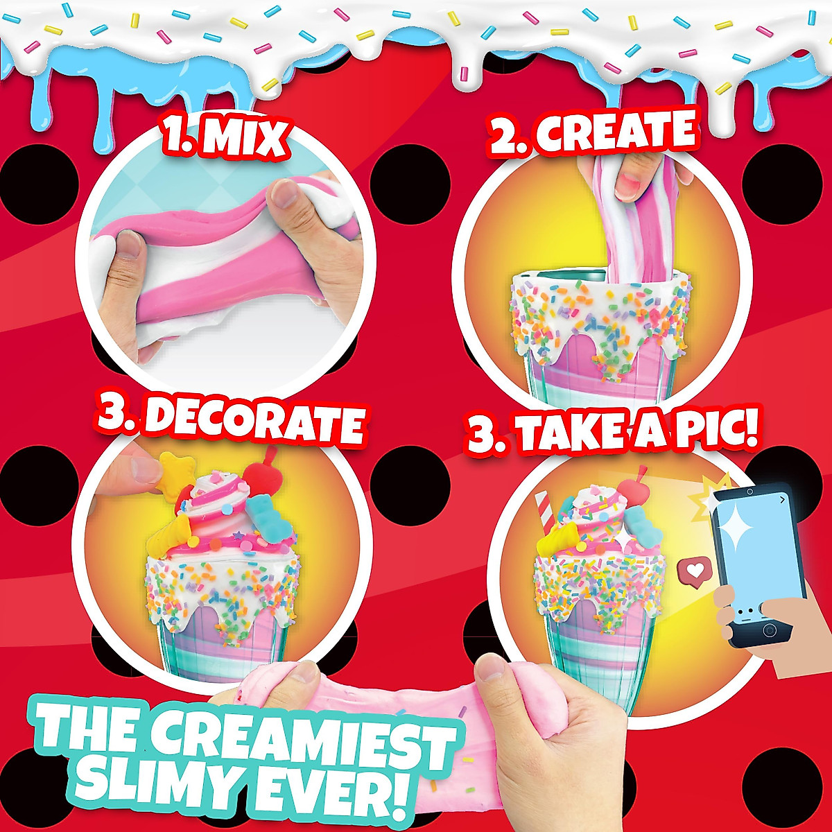 Miraculous Ladybug Sprinkles n' Slimy Kit - DIY Milkshake Slime with Milkshake Cup, Molds, Slime, Topping - Fun and Creative Craft Kit, Role Play Toys for Kids - Safe & Non-Toxic Ingredients