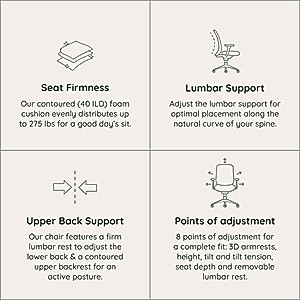 Branch Ergonomic Chair - A Versatile Desk Chair with Adjustable Lumbar Support, Breathable Mesh Backrest, and Smooth Wheels - Experience Optimal Comfort and Support - Pebble - White