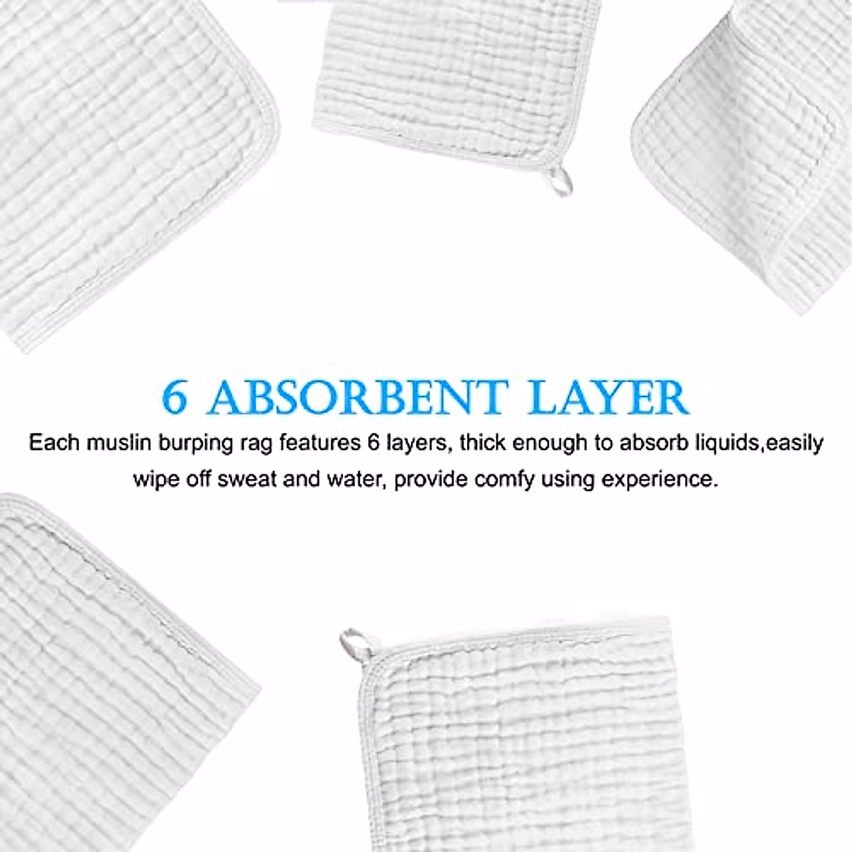 BELIZ Muslin Burp Cloths for Baby - 100% Organic Cotton Baby Washcloths - Cloth Diapers - 6 Layers Large 20" X 10" Extra Absorbent Soft Unisex - Boy and Girl (White 5 Pack)