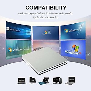 VikTck External CD DVD Drive USB C Ultra Slim Portable CD DVD Player Burner/Writer/Reader USB Superdrive Disc Duplicator for MacBook Pro/Air/Mac/M1/Laptop/Windows10 (Silver)