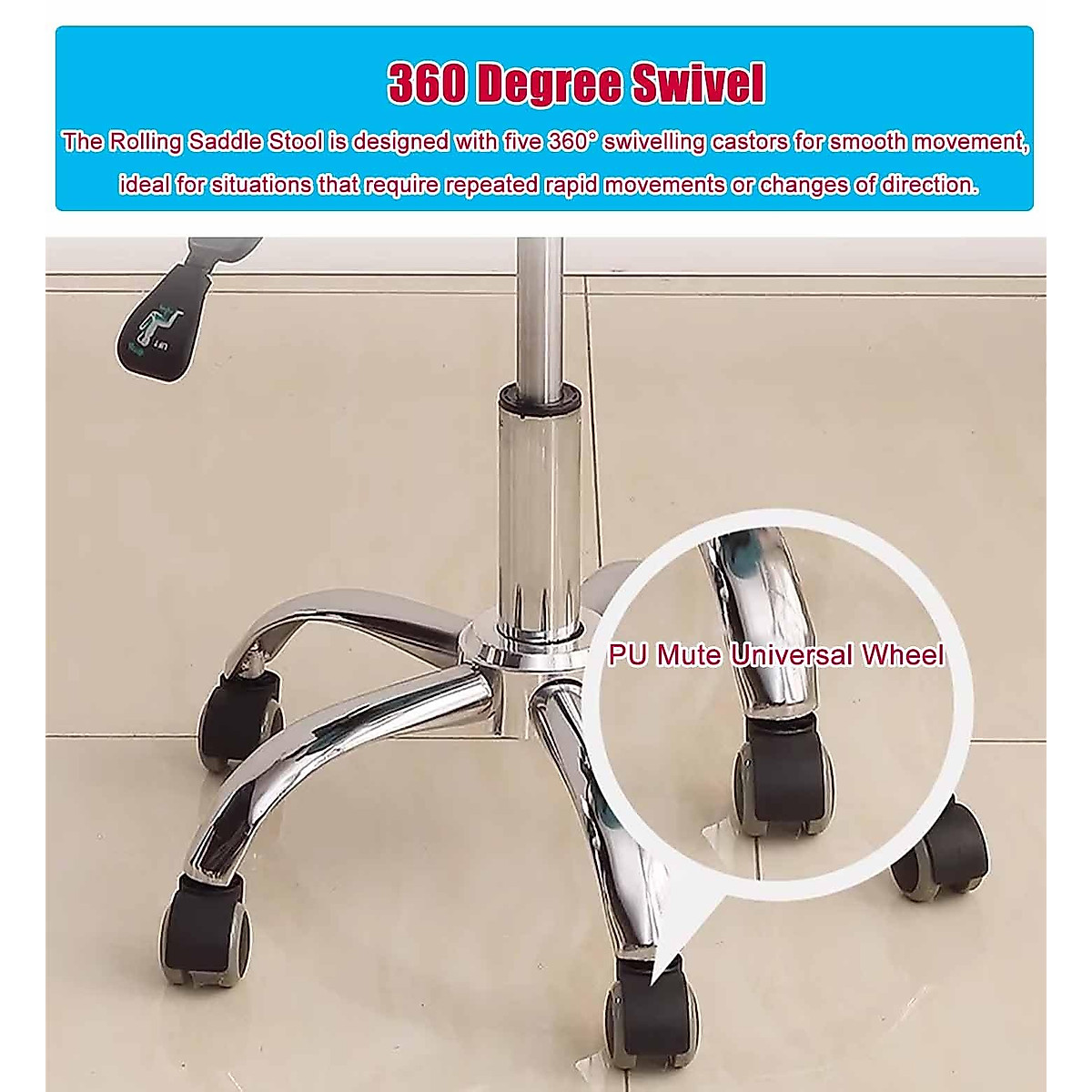 NUNETH Saddle Chair Dental Hygienist, 48-58 Cm Saddle Stool Rolling Chair with Adjustable Back Rest, Ergonomic Medical Salon Chair for Hospital (Color : Blue)