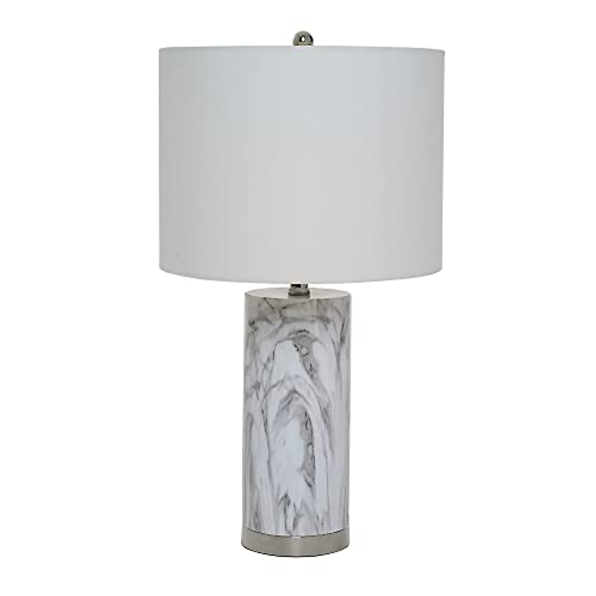 Catalina 20640-000 Modern Pillar Marble Table Lamp with Polished Nickel Accents, 24.5", Classic White/Grey