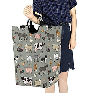 xigua Farm Animals Pattern Laundry Basket Waterproof Clothes Hamper Collapsible Durable Dirty Clothes Large Storage Laundry Organizer