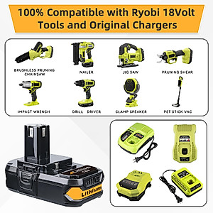 Masione 2Pack 3600mAh P102 Replacement for Ryobi 18V Battery Lithium ion ONE Plus P102 P103 P105 P107 P108 P109 P104 Compatible with Ryobi 18 Volt Cordless Tools Drill Weed Eater Edge Trimmer Battery