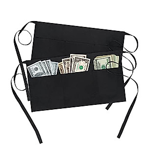 BOHARERS 2 Pack Waitress Apron With 3 Pockets - Black Server Aprons - Waiter Short Half Waist Servers Apron 12-inch