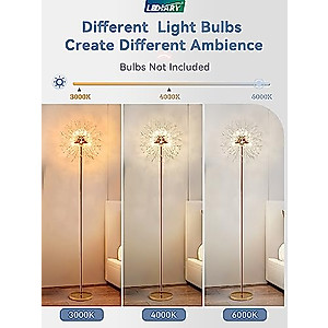 LEDIARY 75 Inch Tall Floor Lamp, Modern Standing Lamp for Living Room, LED Crystal Floor Lamp with On/Off Foot Switch, Industrial Gold Floor Lamp, Metal Tall Pole Lamp for Bedroom Office