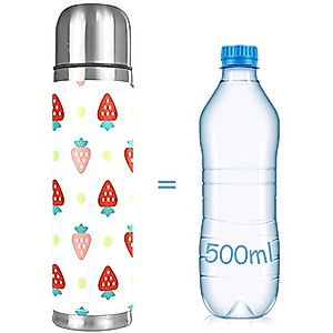 Stainless Steel Leather Vacuum Insulated Mug Strawberry Thermos Water Bottle for Hot and Cold Drinks Kids Adults 16 Oz
