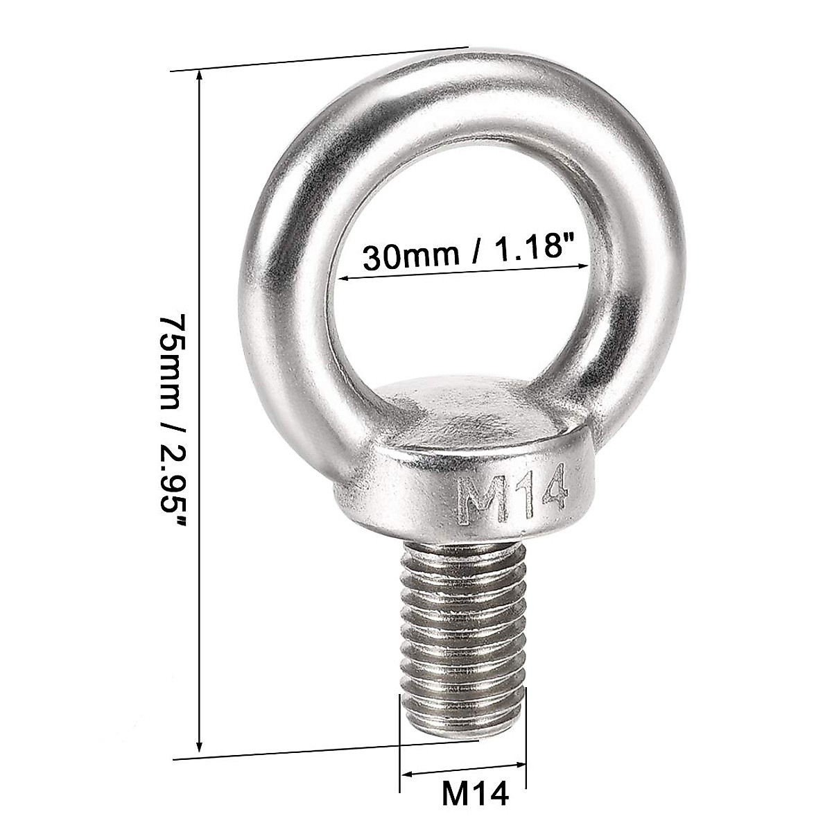 uxcell Lifting Eye Bolt M14 x 25mm Male Thread 304 Stainless Steel for Hanging, Pack of 1