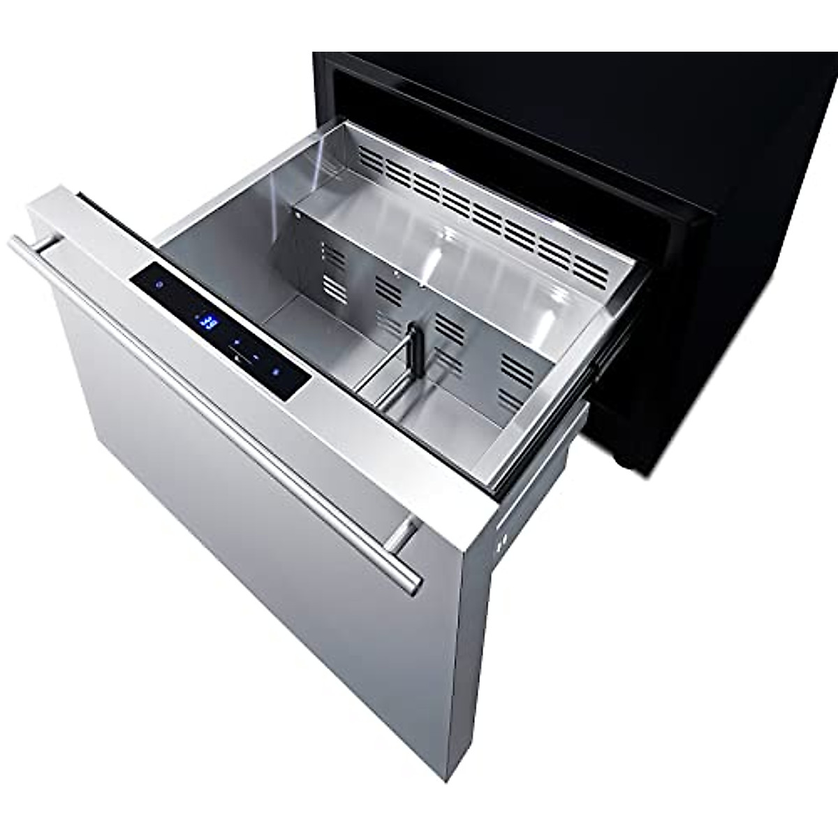 Summit Appliance SDR241OS Built-In 24" Wide Drawer Refrigerator, 2 cu.ft Capacity, Temperature Alarm, Weatherproof Design, Frost-free Operation, LED Lighting, Digital Thermostat, Open Drawer Alarm