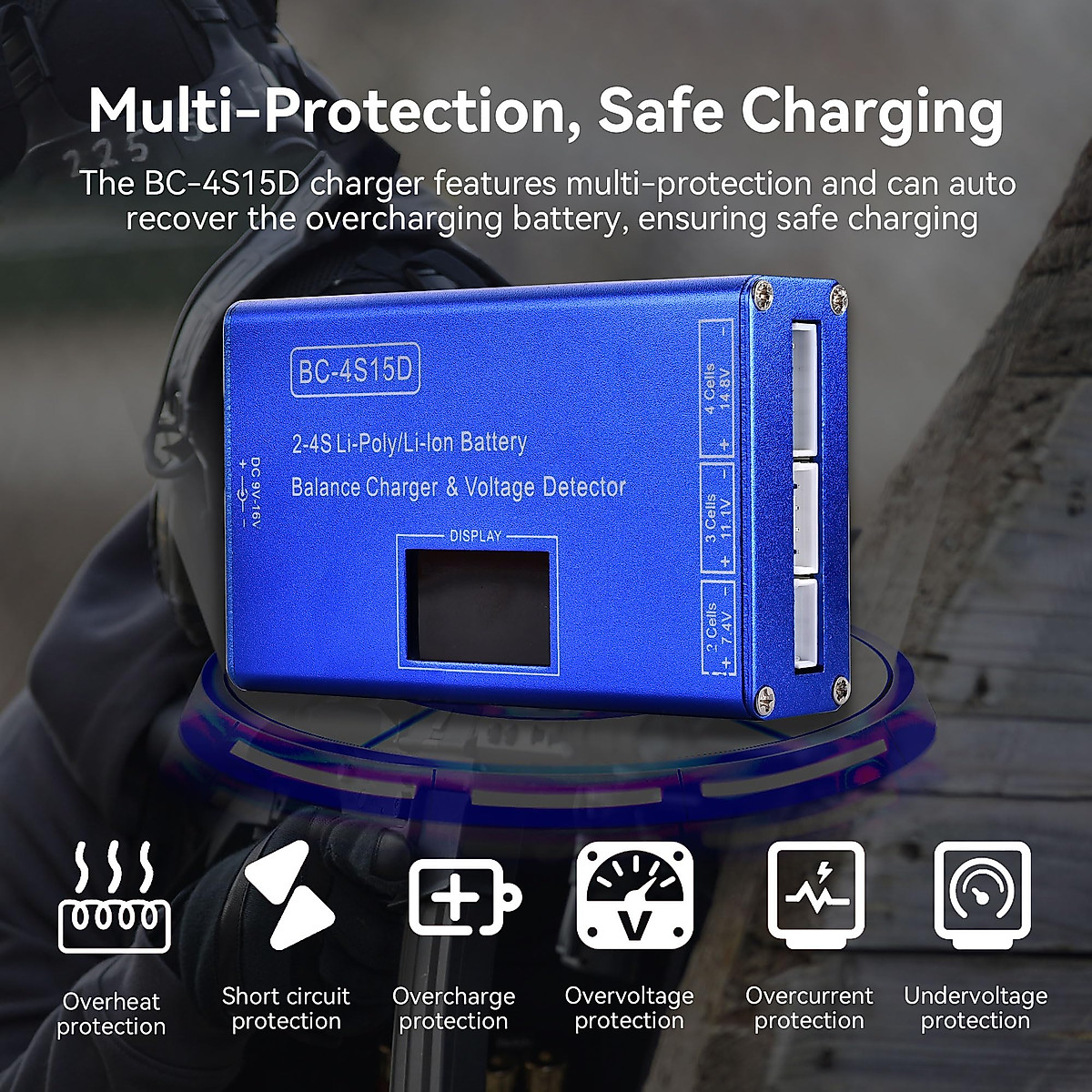 Airsoft Battery Charger- Lipo/Li-Ion Balance Smart Charger for 11.1V 7.4V 14.8V 2S 3S 4S Battery with Battery Checker for Airsoft Gun Gel Ball Blaster Splat Ball Gun & RC Hobby