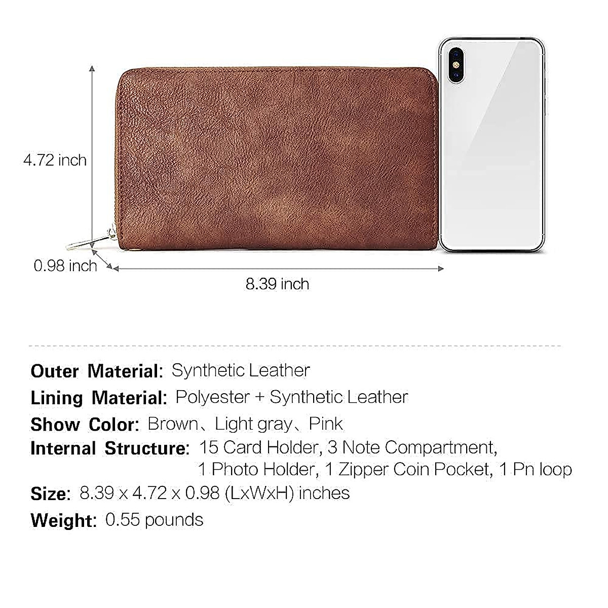 CLUCI Women Wallet Large Leather Zip Around Card Holder Travel Clutch Wristlet Two-toned Brown Bundles with Women Backpack Purse Leather Large Travel Bag Ladies Shoulder Bags Red-Brown