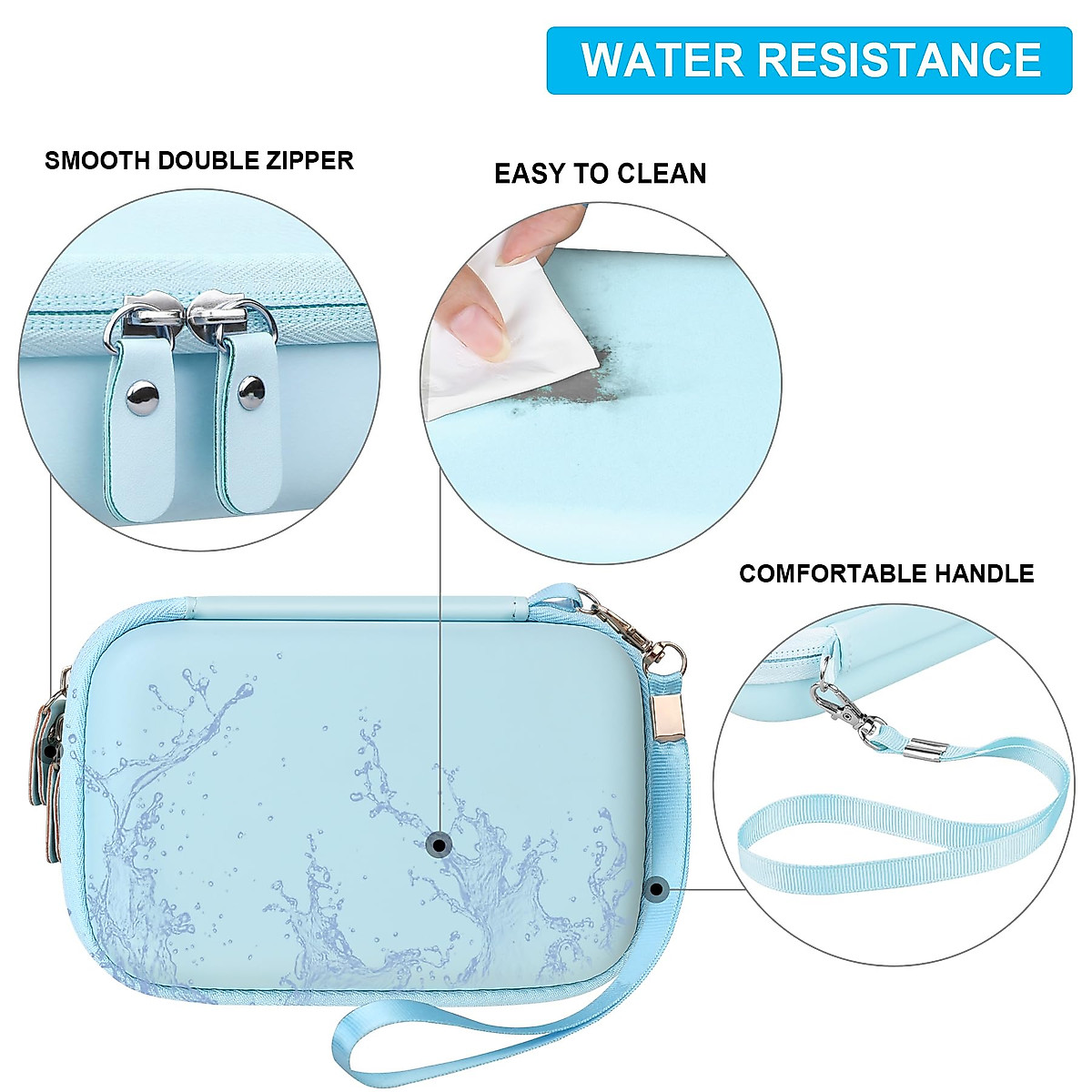 Supmay Hard Travel Case for Cabaro Mini Printer Sticker Thermal Printer, Bluetooth Portable Phone Printer Storage Holder Protection Case with Zipper Mesh Pocket fit Rolls Paper, Charging Cable, Blue