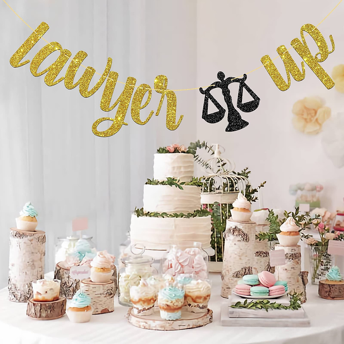 MonMon & Craft Lawyer Up Banner / Law Graduate Party Decor / Congrats Lawyer Graduation Activities / Law School Graduation Party Decorations Gold Glitter