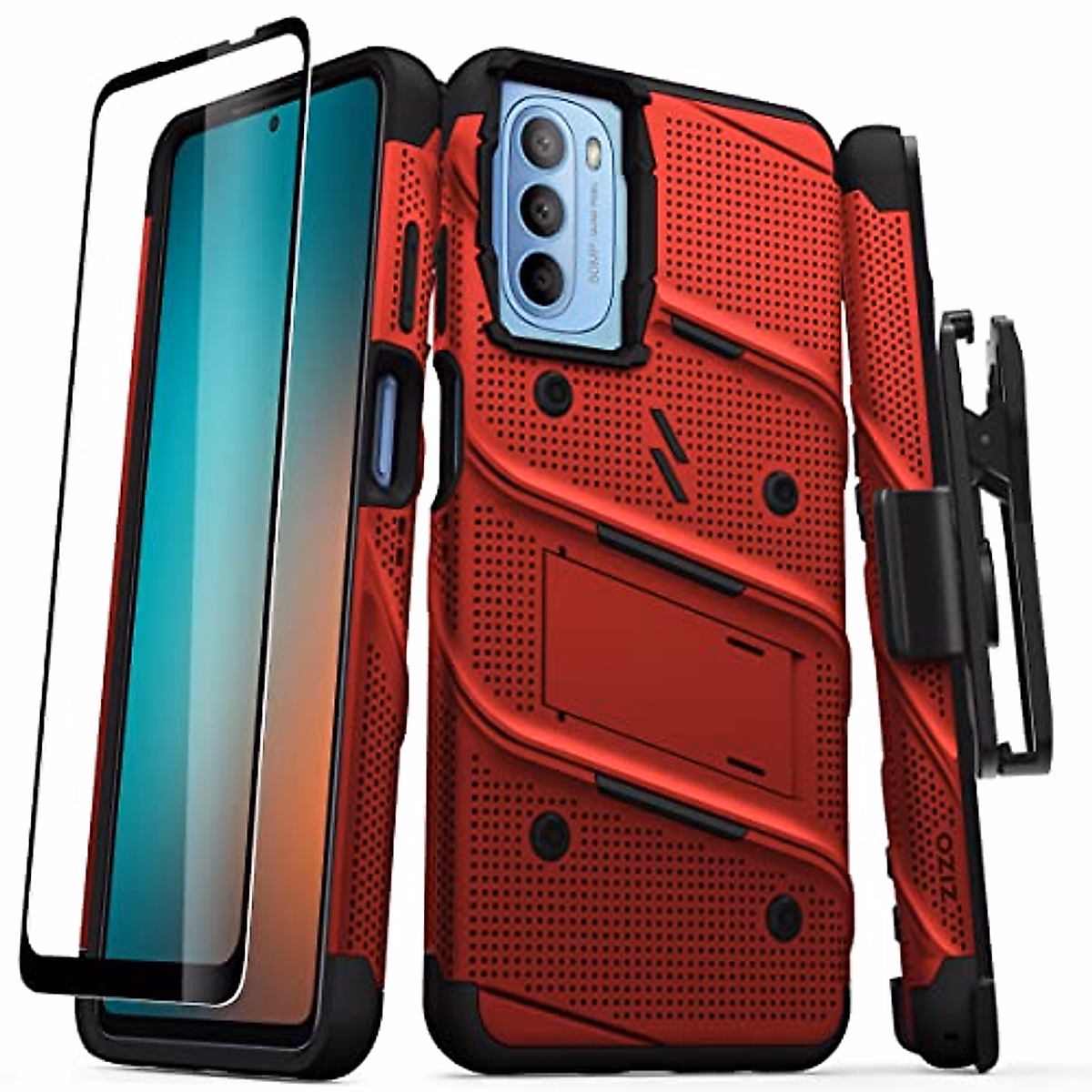 ZIZO Bolt Bundle for Moto g 5G (2022) Case with Screen Protector Kickstand Holster Lanyard - Red